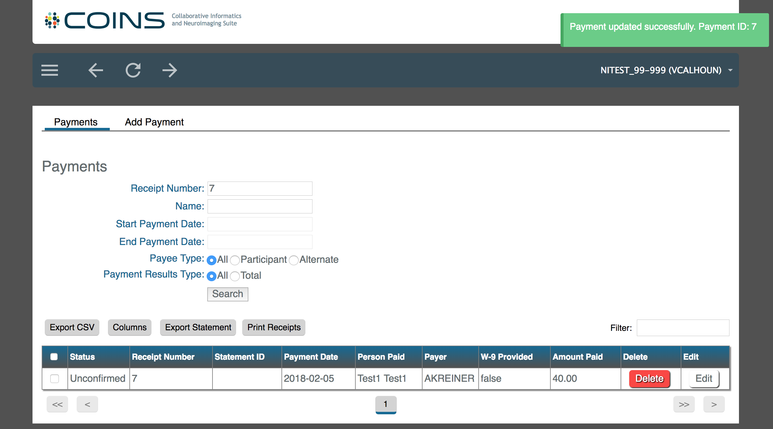 Edit Payment Receipt – Welcome to the COINS Support Center!