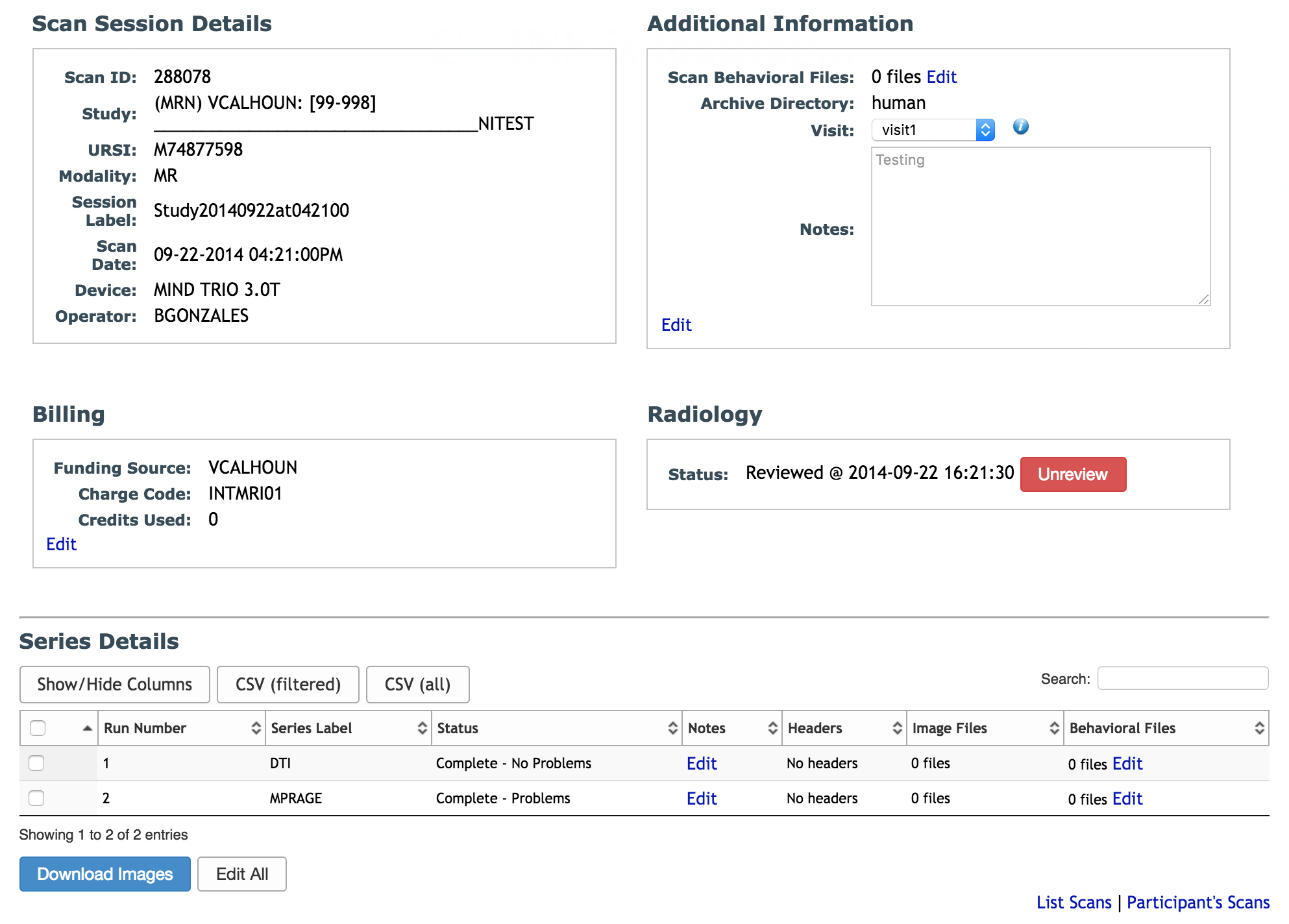Scan Session Details – Welcome to the COINS Support Center!