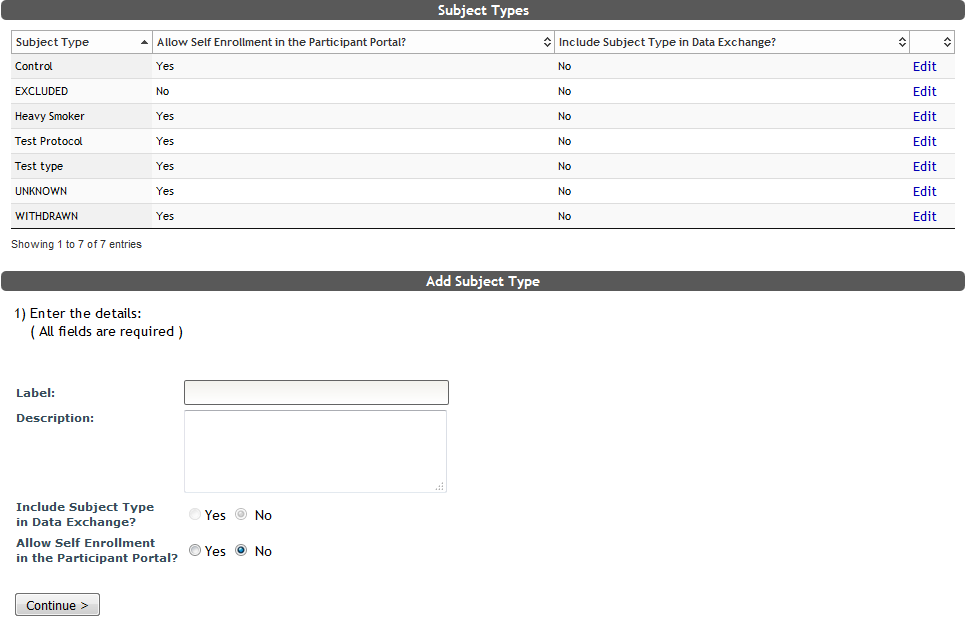 Edit Subject Types – Welcome to the COINS Support Center!